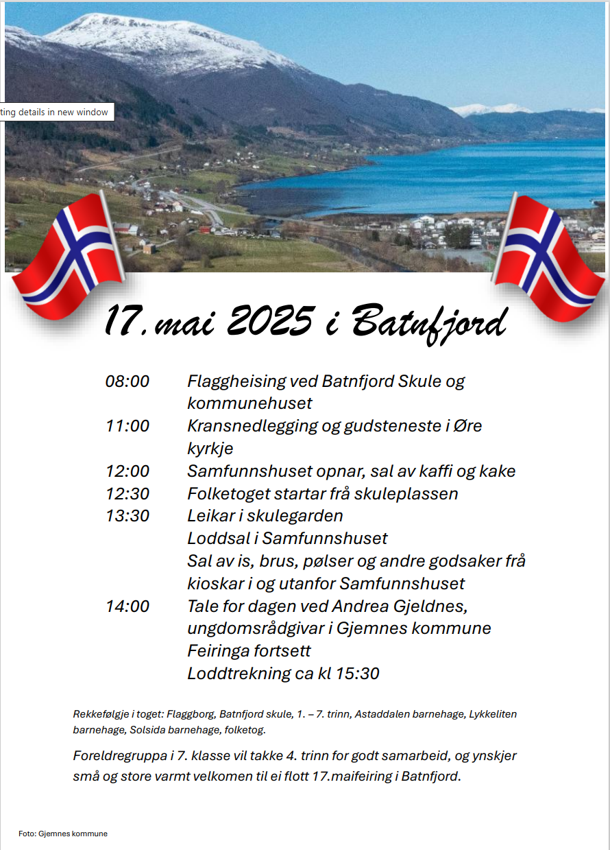 17 mai program 2025 i Batnfjord - Gjemnes kommune